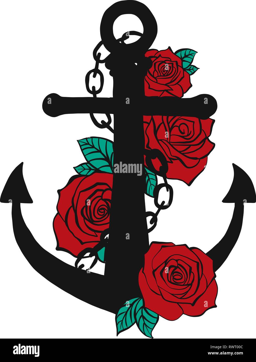 Traditional Anchor Rose Tattoo