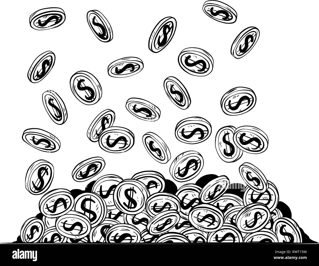 Falling coins, falling money, flying gold coins, golden rain. Jackpot ...