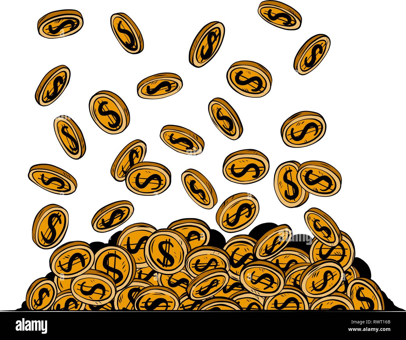 Gold Coins Falling Drawing Falling Many Gold Coins 510058 Vector Art