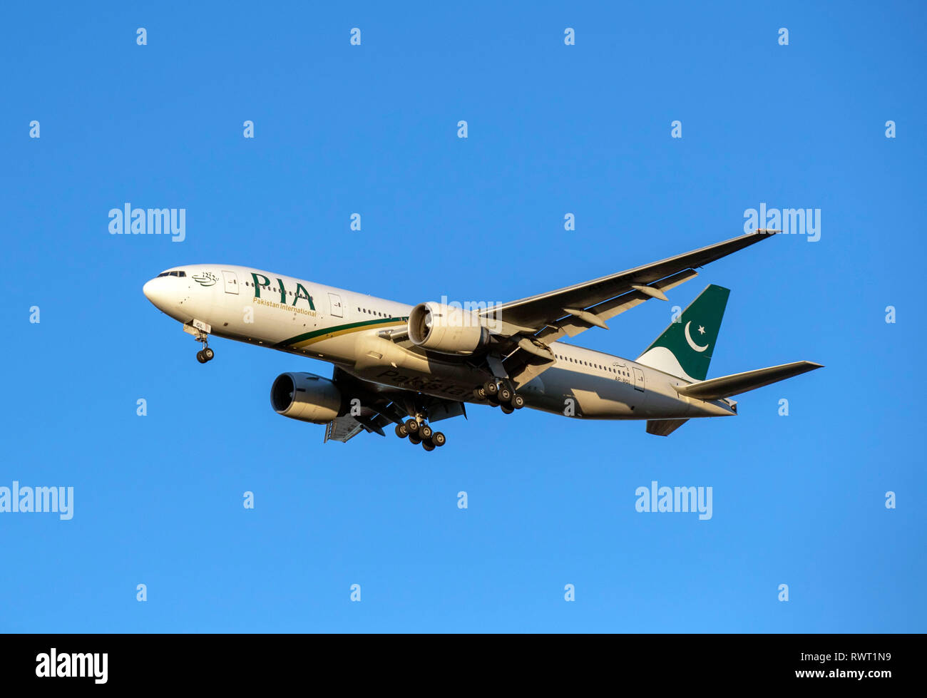 A Pakistan International Airlines Boeing 777 plane lands at Heathrow ...