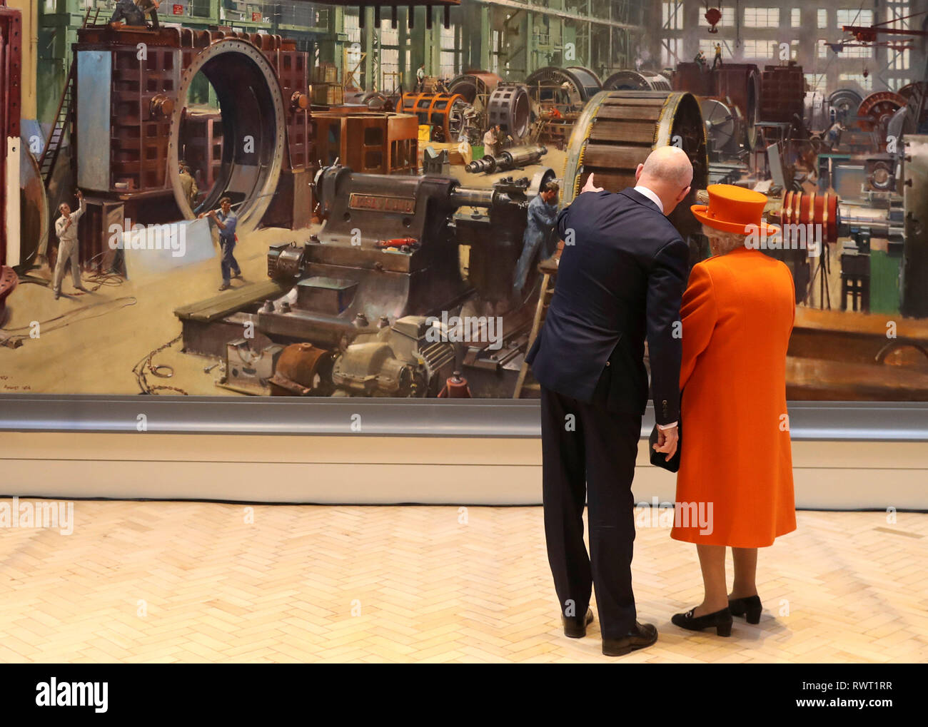 Queen Elizabeth II views a painting with Science Museum Director Ian ...