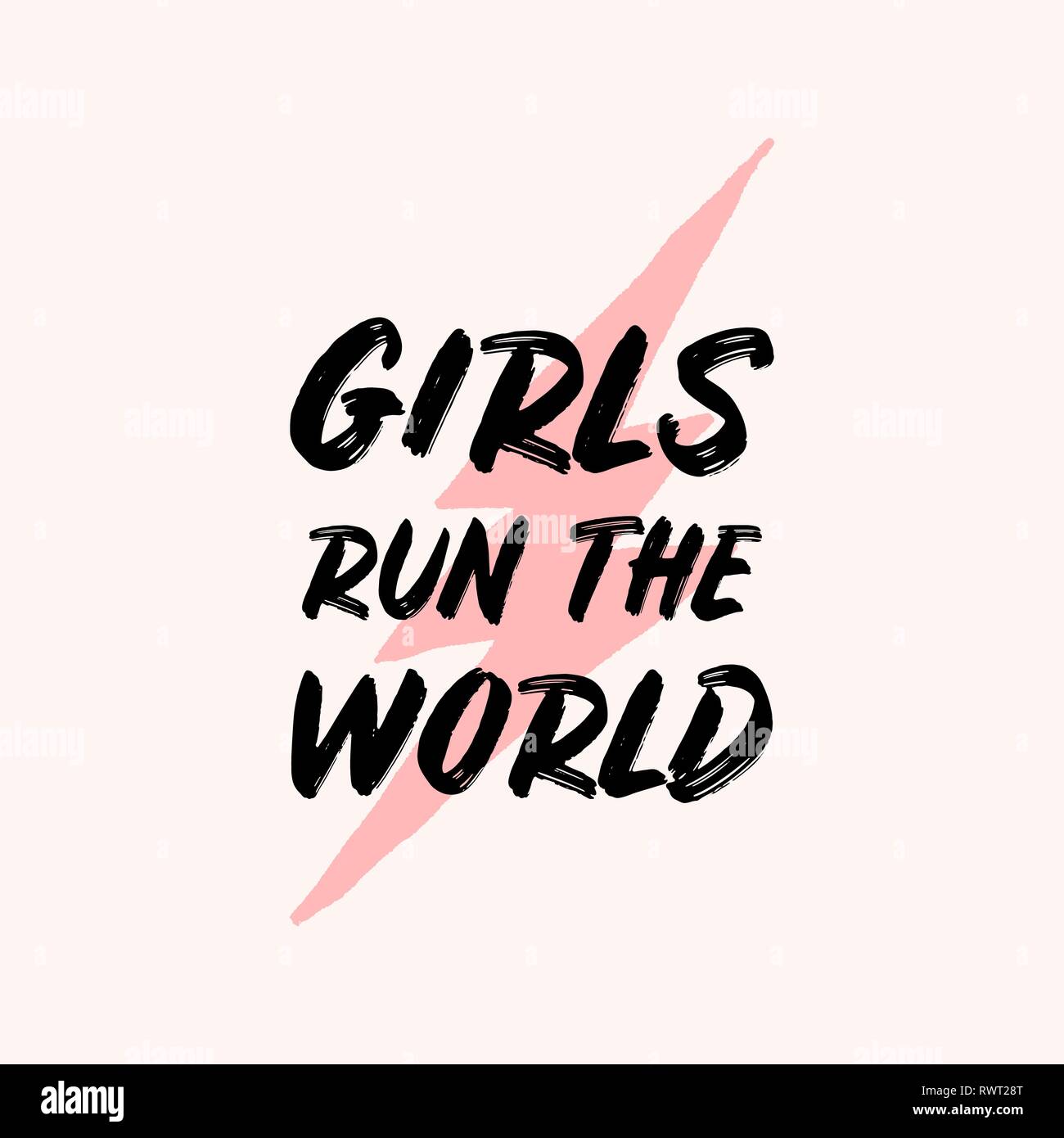 Girls Run the World - typographic design square template in pastel pink ...