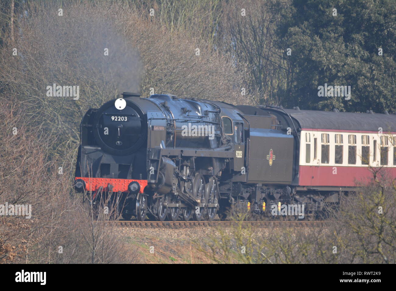 Black Prince, large black steam engine steaming through the countryside ...