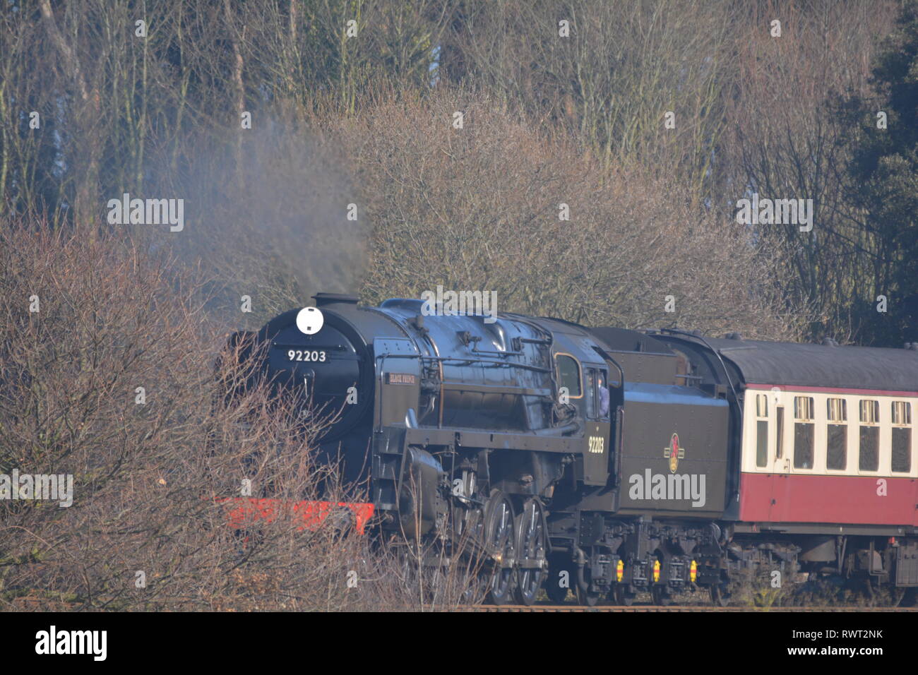 Black Prince, large black steam engine steaming through the countryside ...