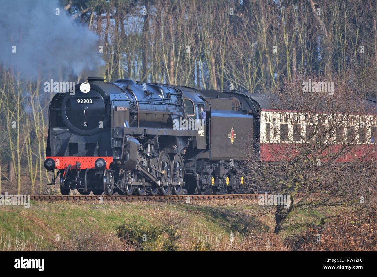 Black Prince, large black steam engine steaming through the countryside ...