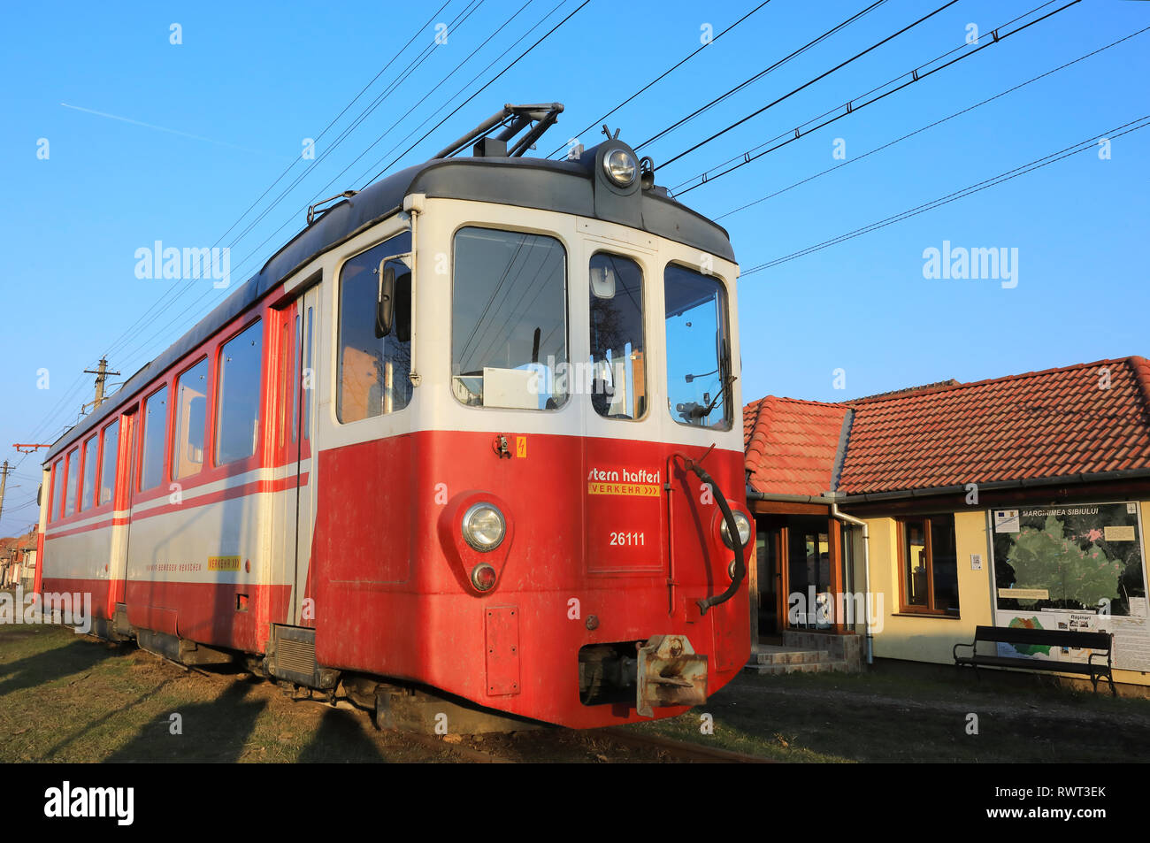 The pretty, summer running tram between the village of Rasinari and the ...