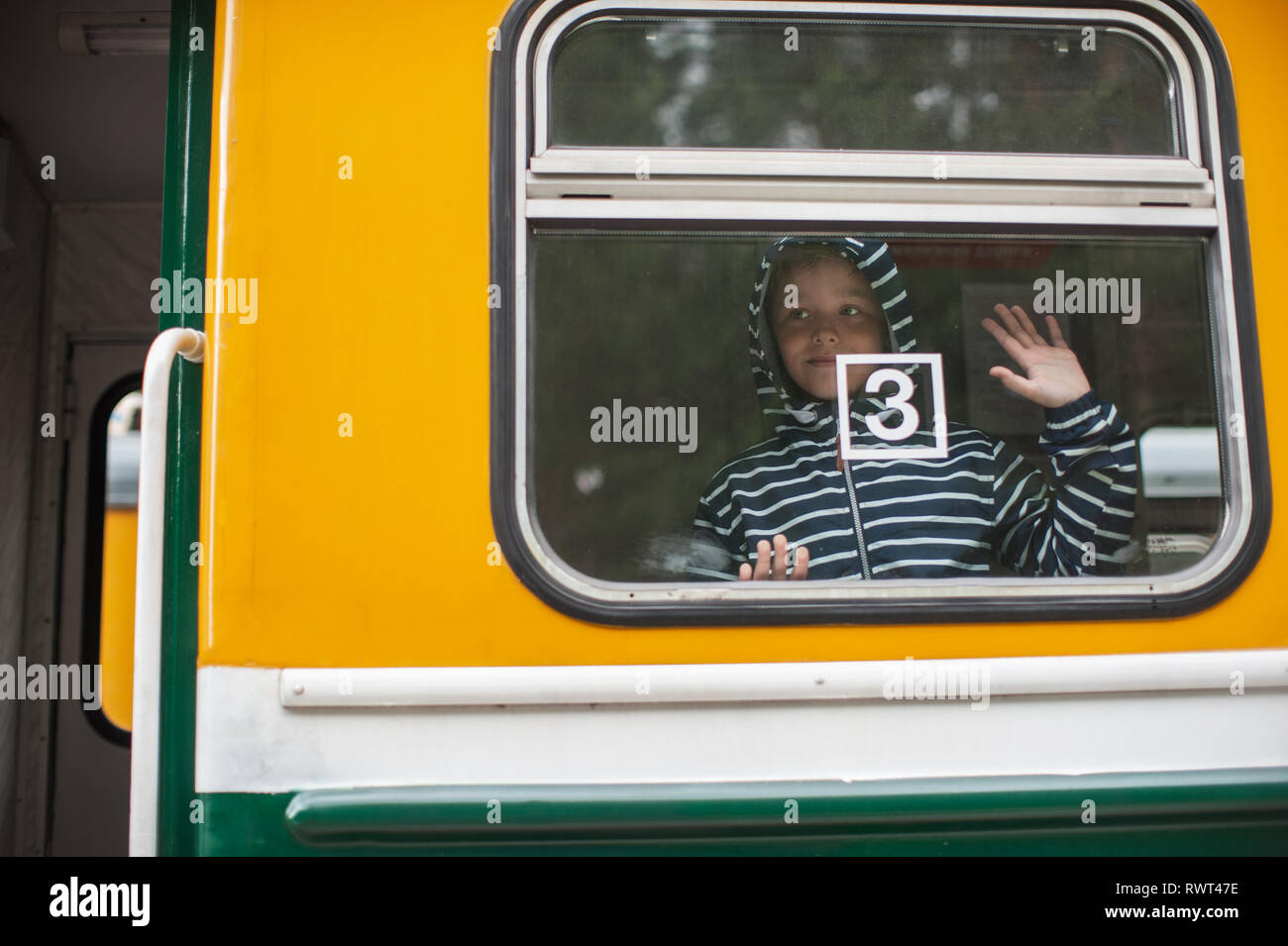 Adorable boy on a train Stock Photo - Alamy