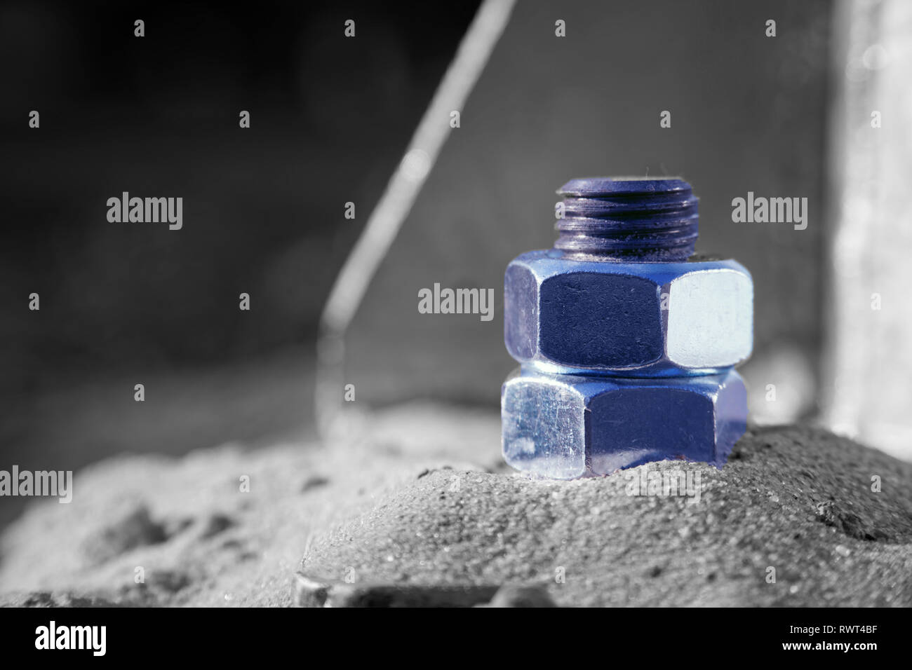 Monochrome blue silver highlighted Steel bolt fasten iron post Stock ...