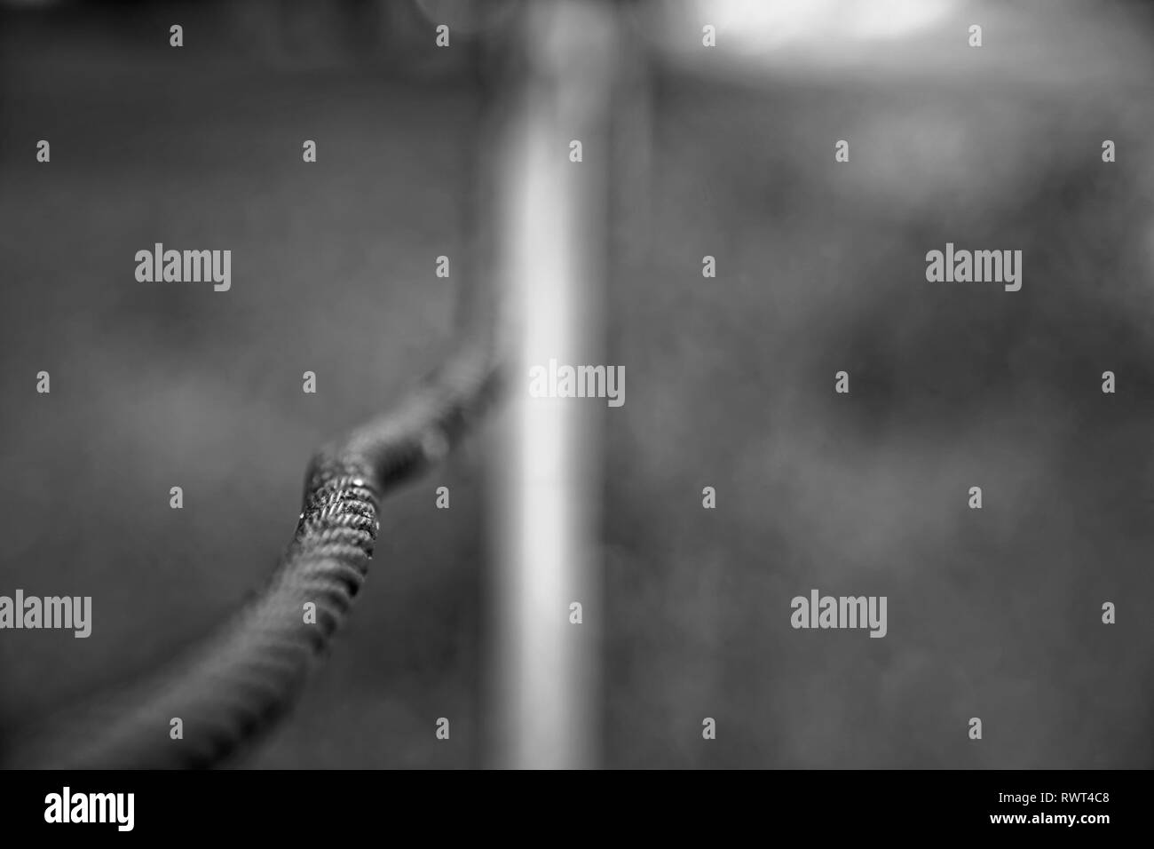 Thick steel rope close up. Bridge fence element. Detailed view. The ...