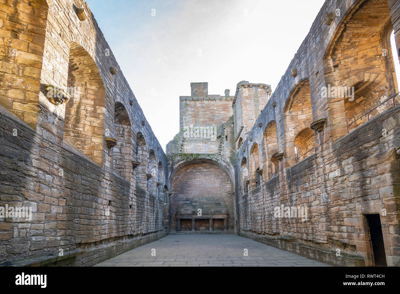 View of Great Hall inside Linlithgow Palace in Linlithgow, West Lothian ...