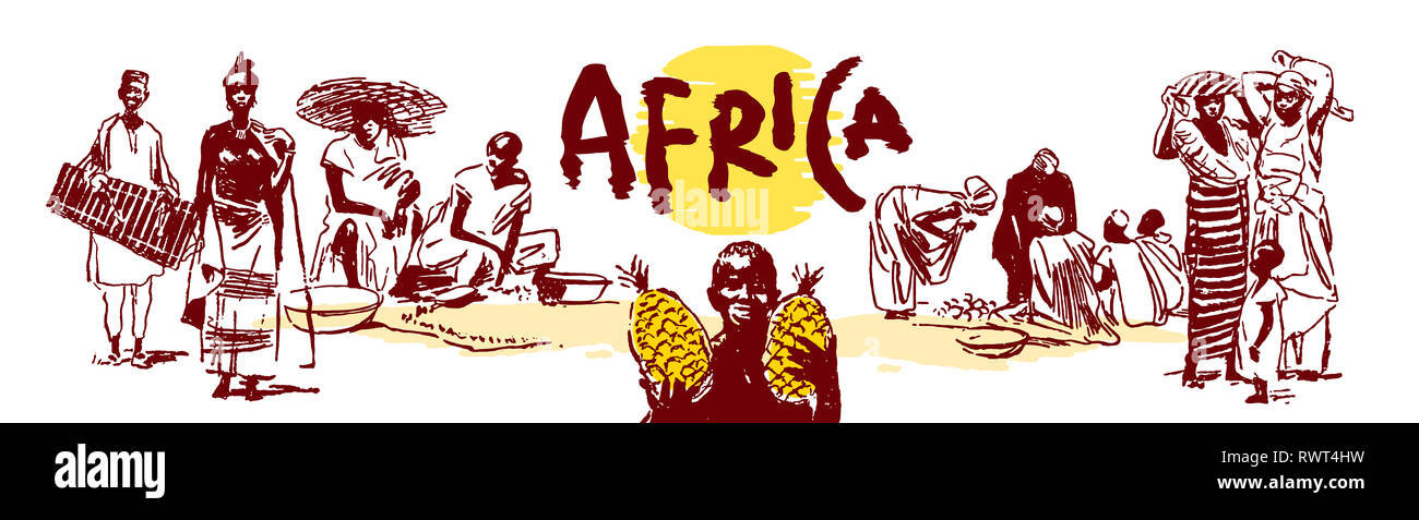 Illustration of Native black skinned ethnical people of Africa tribes ...