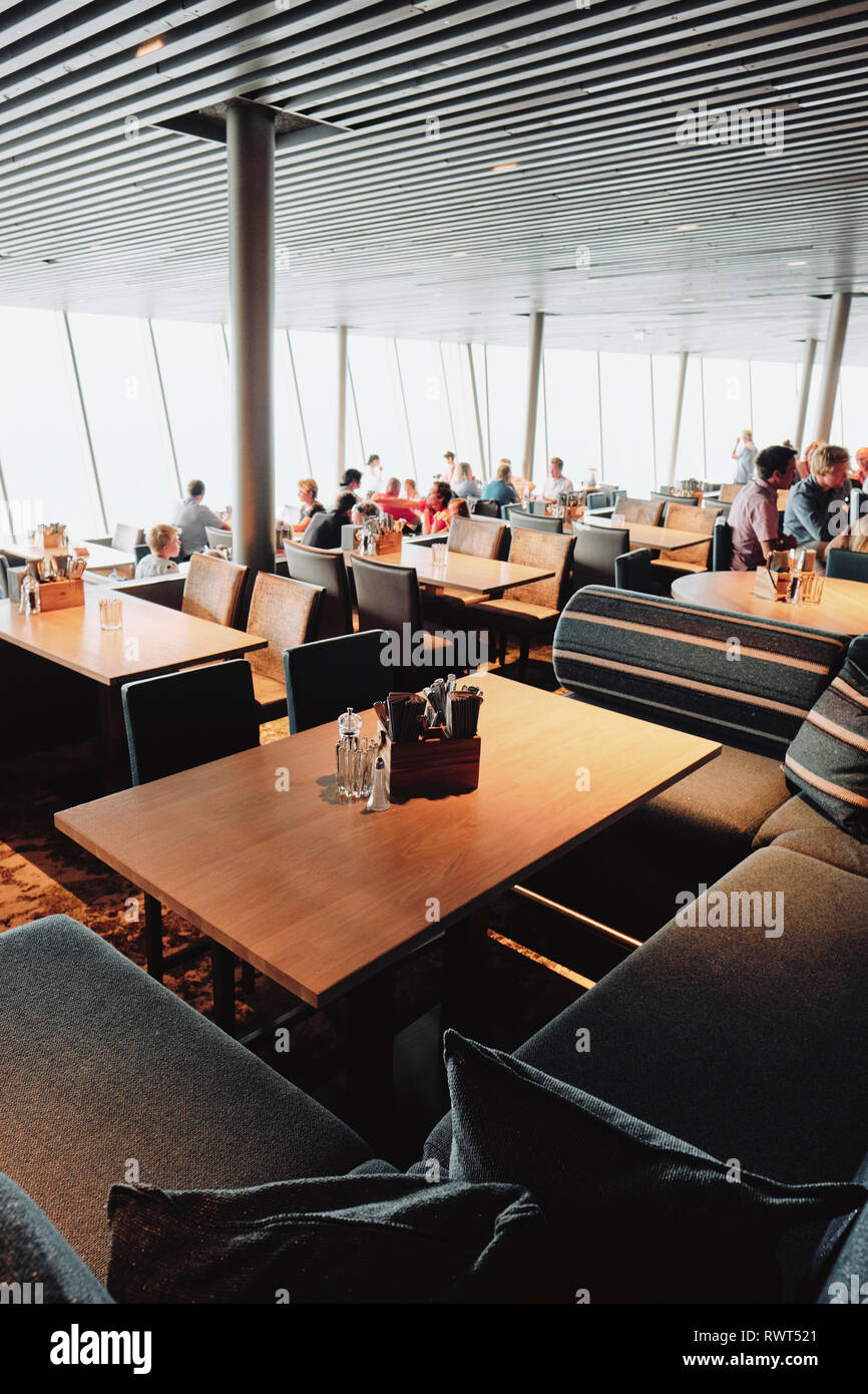 The restaurant and large panoramic viewing windows of the Loen Skylift ...
