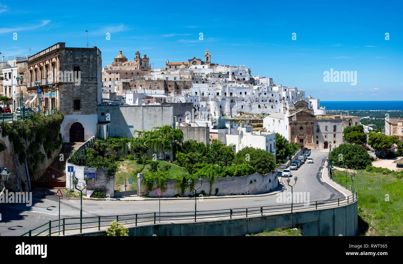 Ostuni white town skyline at sunset, Brindisi, Apulia southern Italy ...