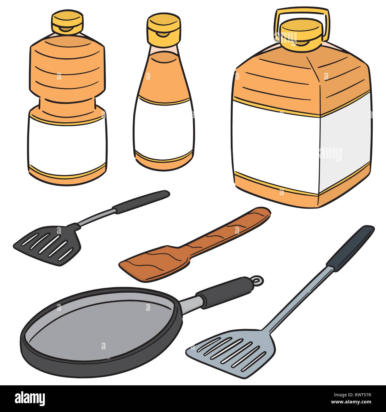 vector set of vegetable oil, pan and flipper Stock Vector Image & Art ...
