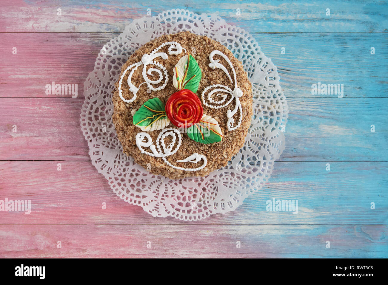 cakes on color background Stock Photo - Alamy