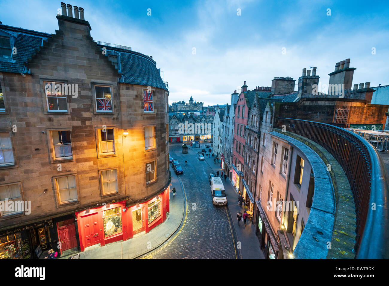 Dusk view of historic buildings and shops on Victoria Street in ...
