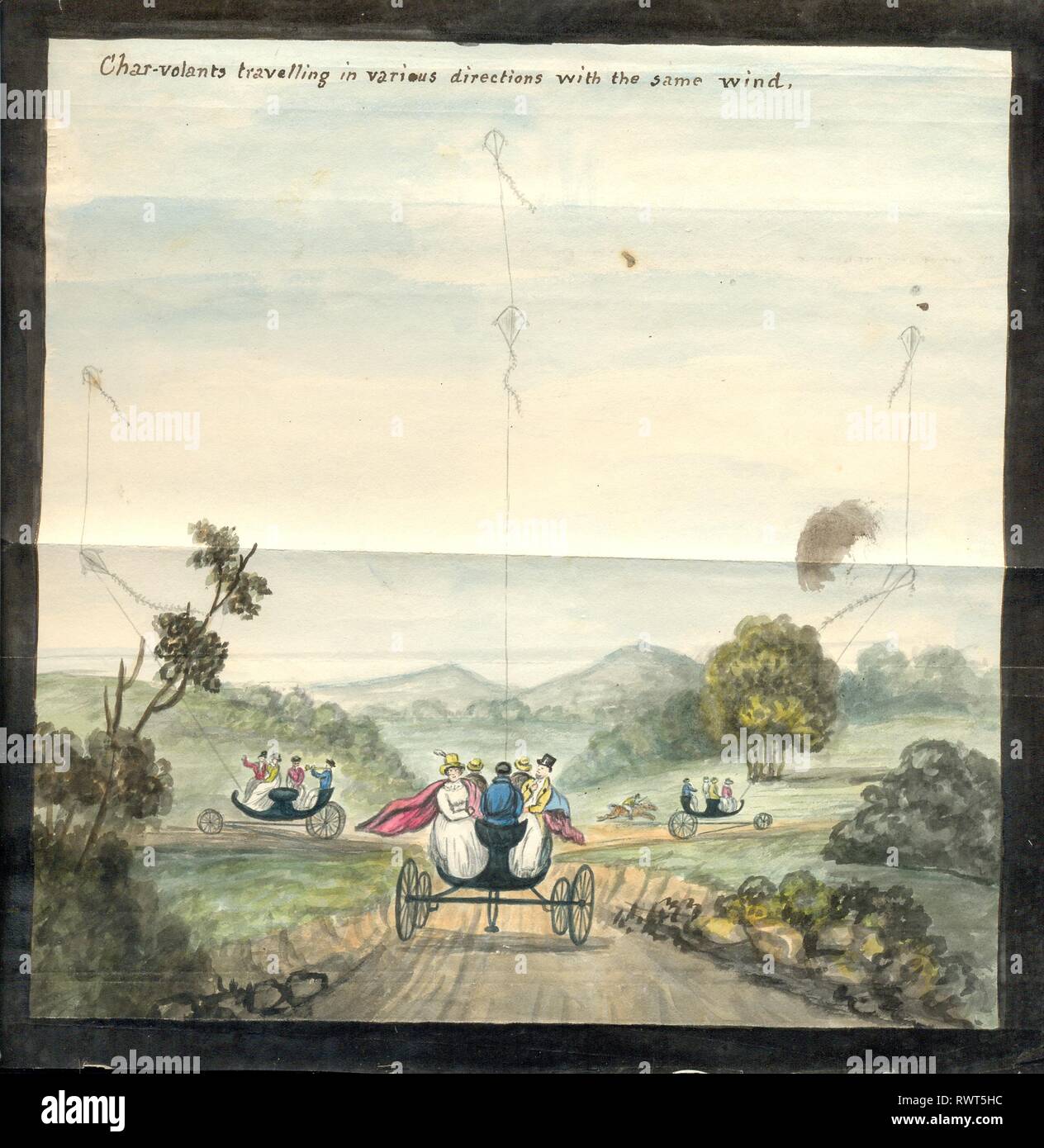 Contemporary watercolour of George Pocock's invention the Charvolant ...