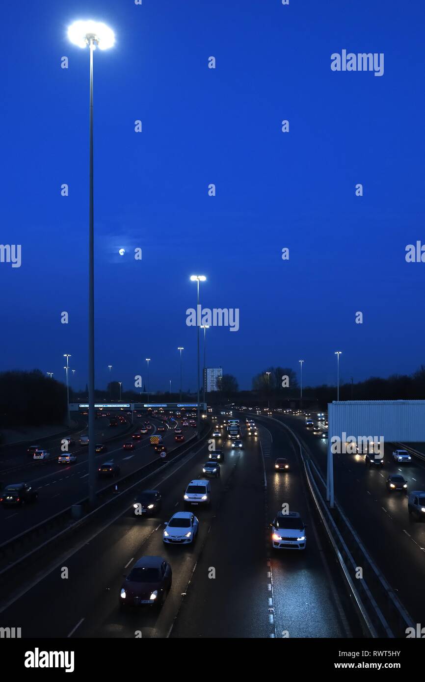 The M8 traffic at Kinning Park, Glasgow, Scotland on a cold cloudless ...