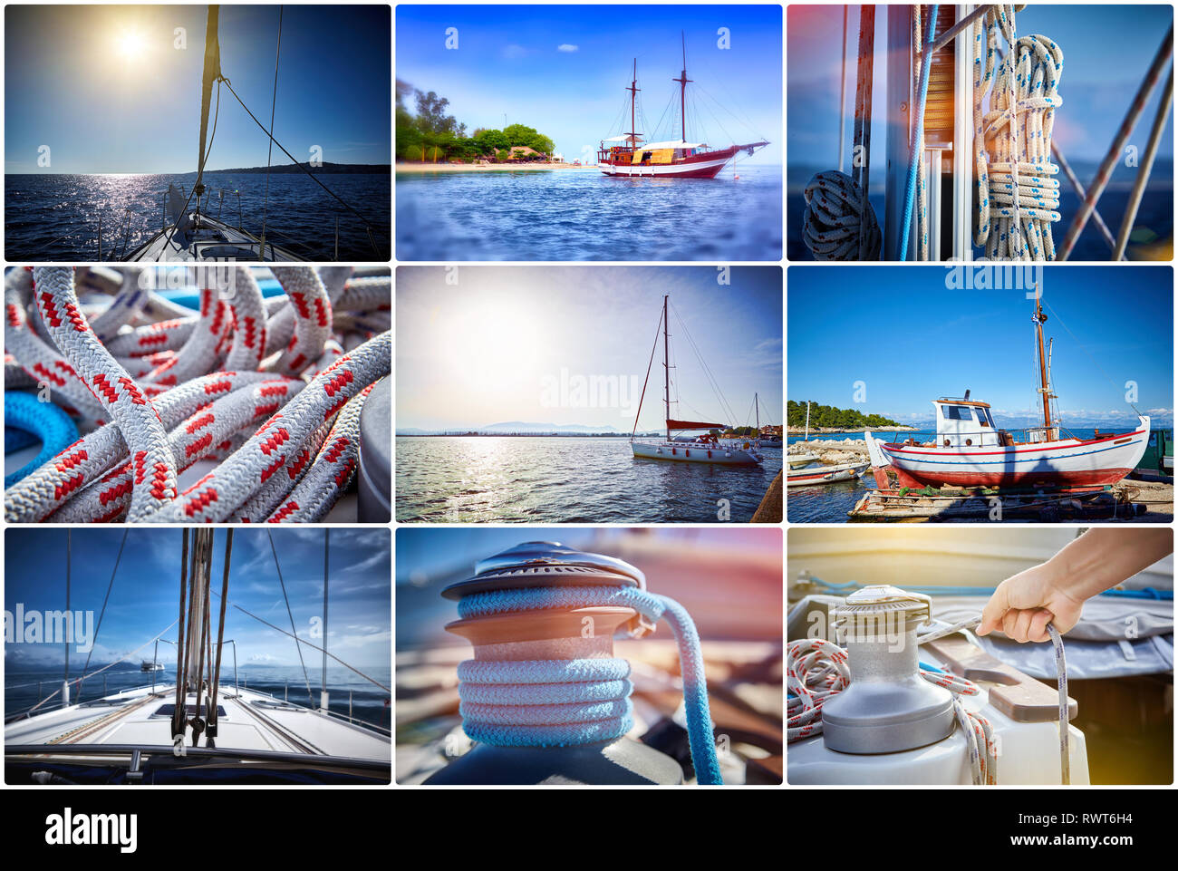 Yacht bright collage. Sailboat. Yachting concept Stock Photo - Alamy