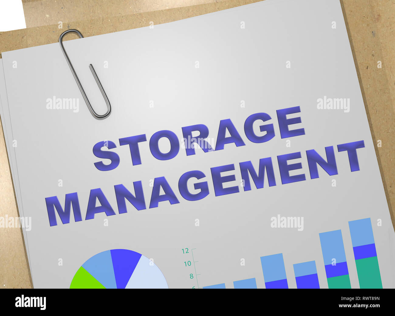 3D illustration of STORAGE MANAGEMENT title on business document Stock ...