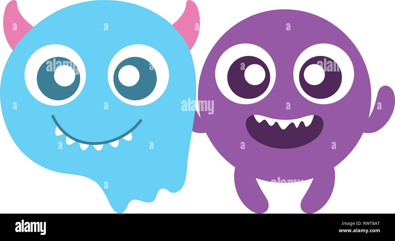 crazy monsters couple comic characters vector illustration design Stock ...