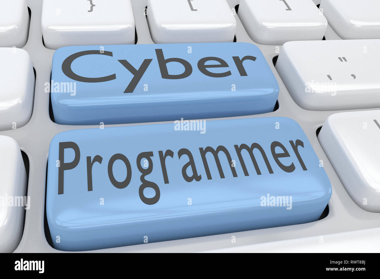 3d Illustration Of Computer Keyboard With The Script Cyber Programmer On Two Adjacent Pale Blue