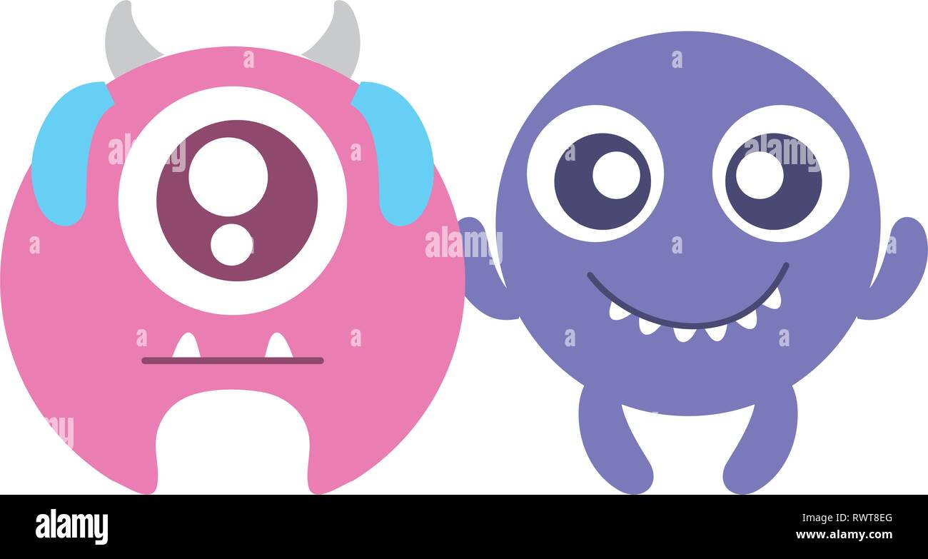 crazy monsters couple comic characters vector illustration design Stock ...