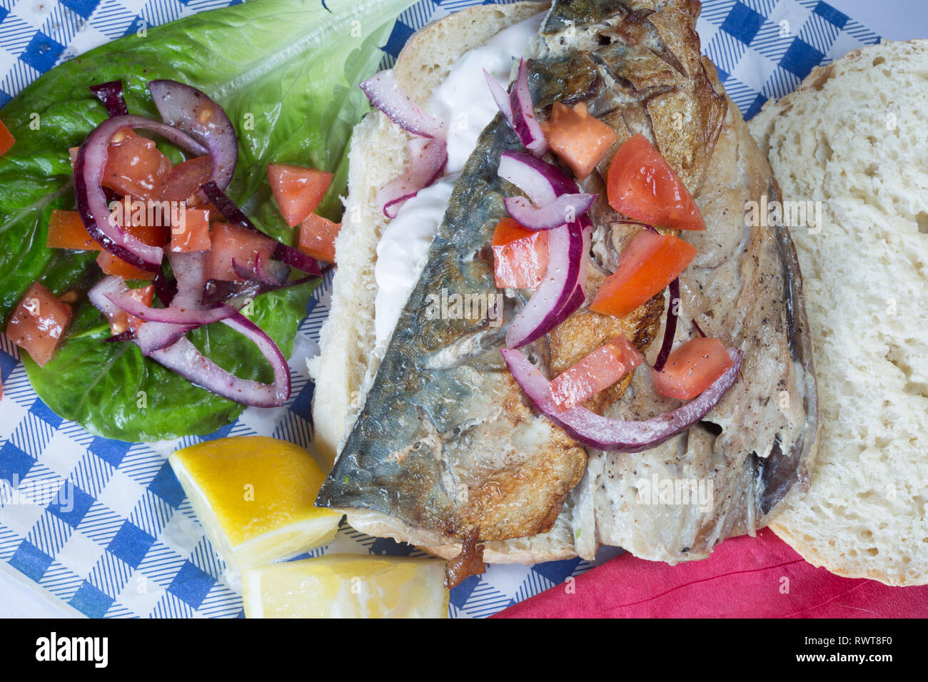 Classic street food of Istanbul, Balik ekmek, Turkish fish and bread ...