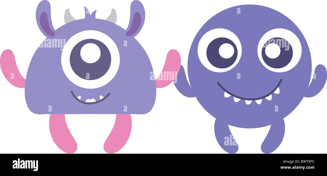crazy monsters couple comic characters vector illustration design Stock ...
