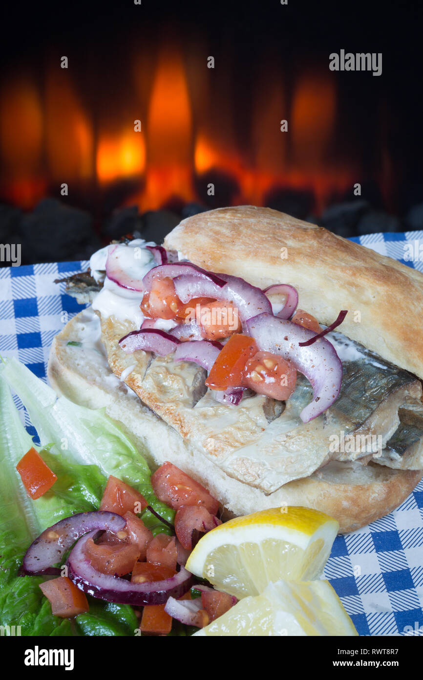 Classic street food of Istanbul, Balik ekmek, Turkish fish and bread ...