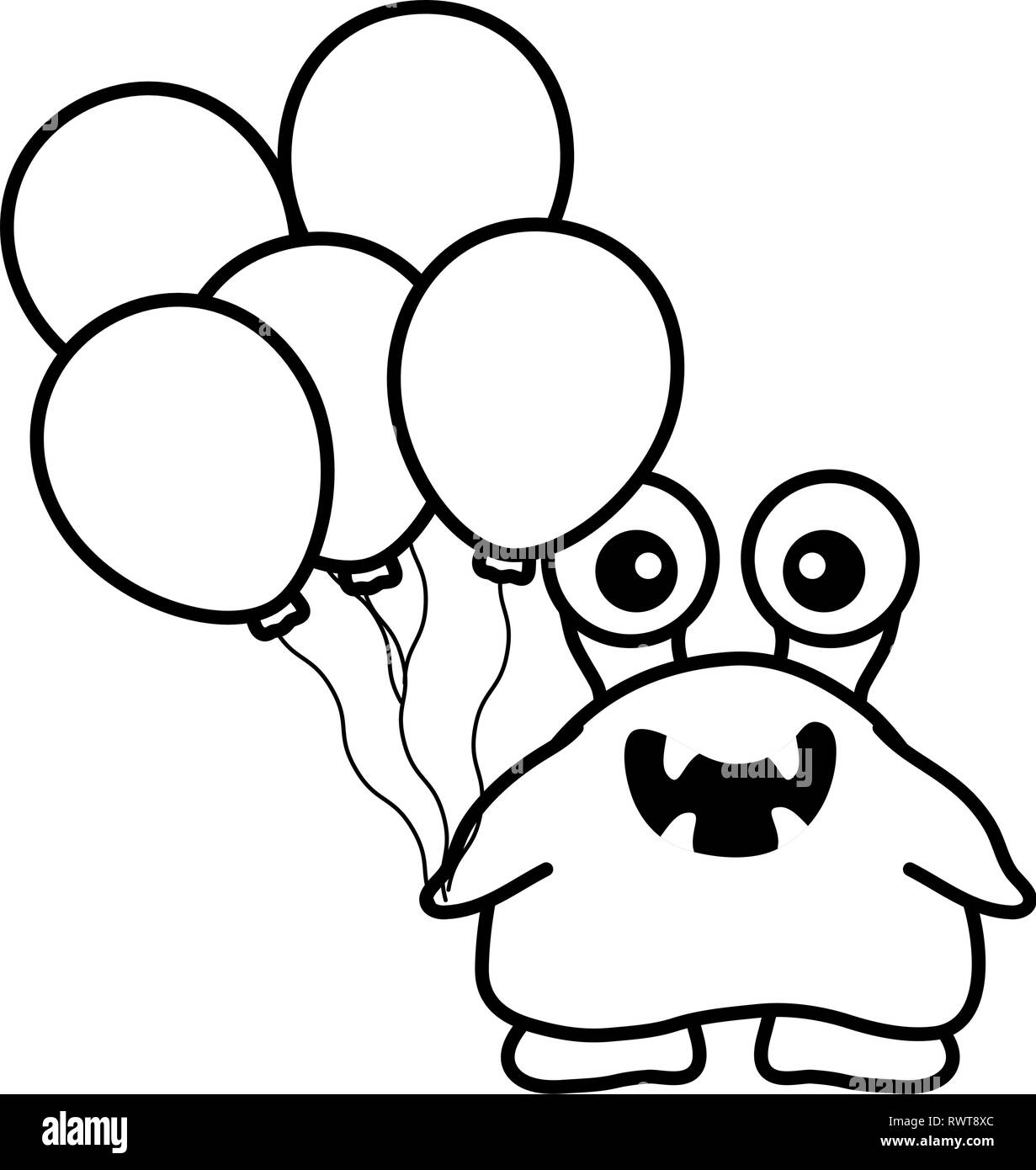 crazy monster with balloons helium character vector illustration design ...