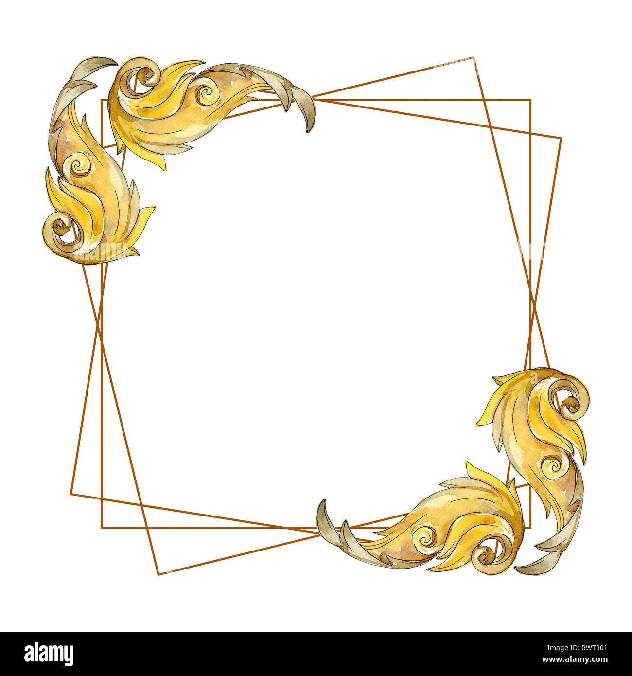 Gold monogram floral ornament. Watercolor background illustration set ...