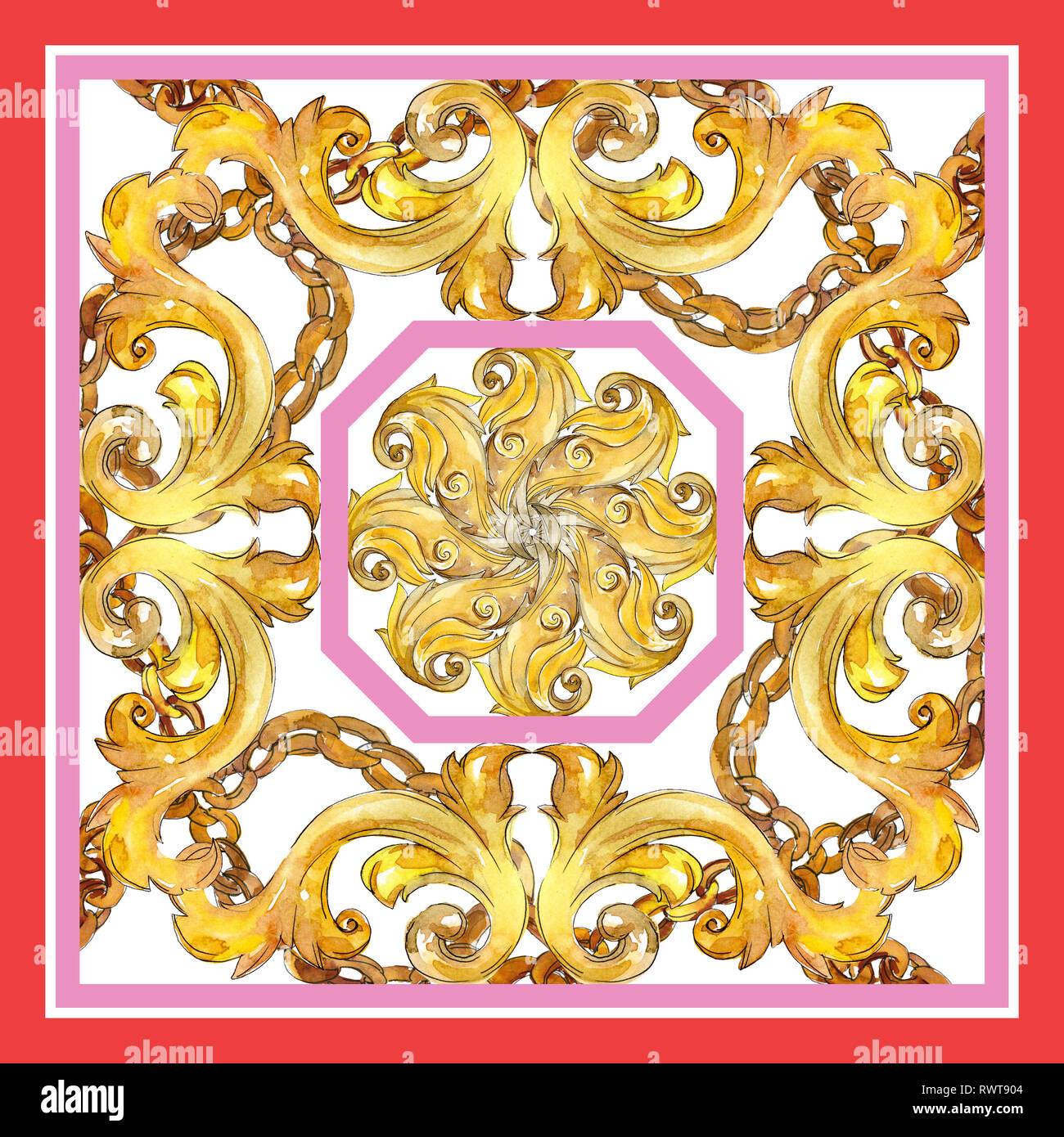 Gold monogram floral ornament. Watercolor background illustration set ...