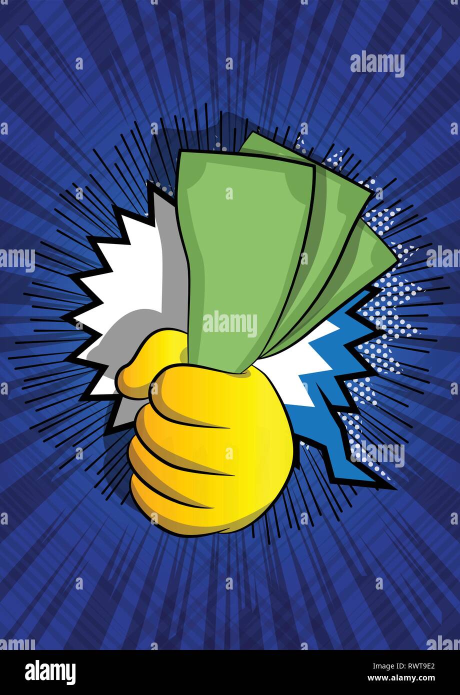 Vector cartoon hand holding or showing money bills. Illustrated hand on ...