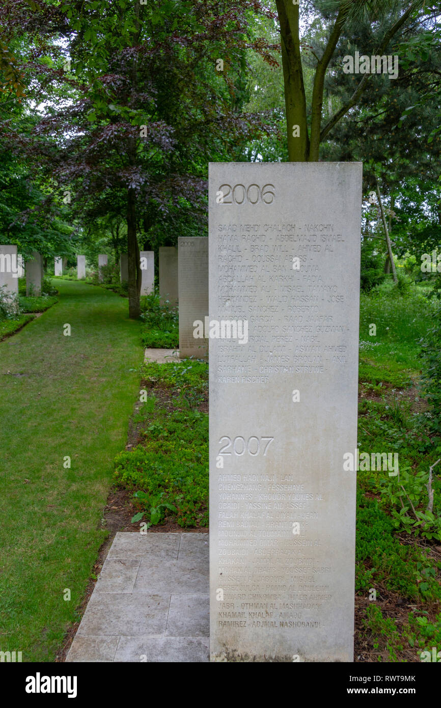 The Avenue of inscribed memorial blocks in the Mémorial des Reporters ...