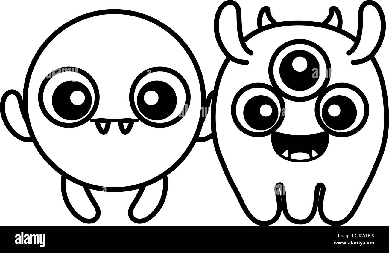 crazy monsters couple comic characters vector illustration design Stock ...