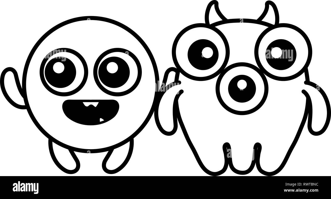 crazy monsters couple comic characters vector illustration design Stock ...