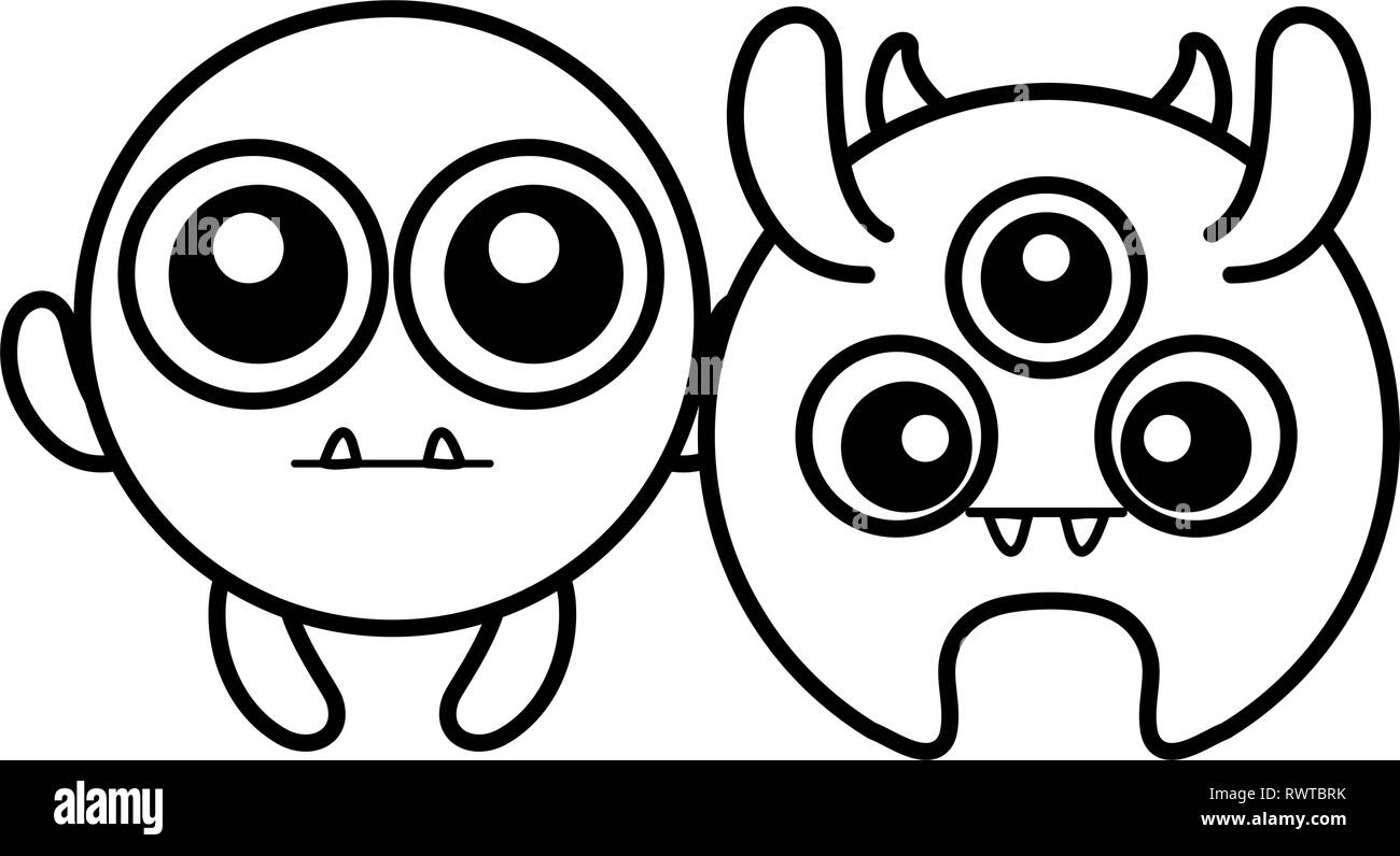 crazy monsters couple comic characters vector illustration design Stock ...