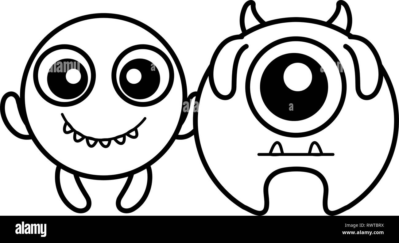 crazy monsters couple comic characters vector illustration design Stock ...