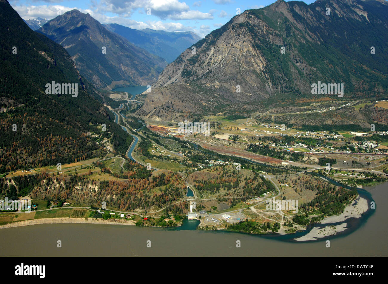 aerial, Cayoosh Creek First Nation, Fraser River, Lillooet, BC Stock ...