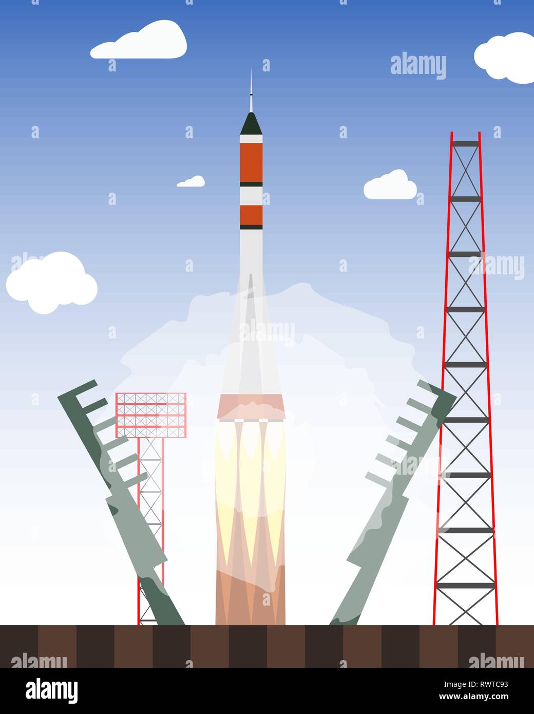 Start rocket from the spaceport. Launch raekty in space. Vector ...