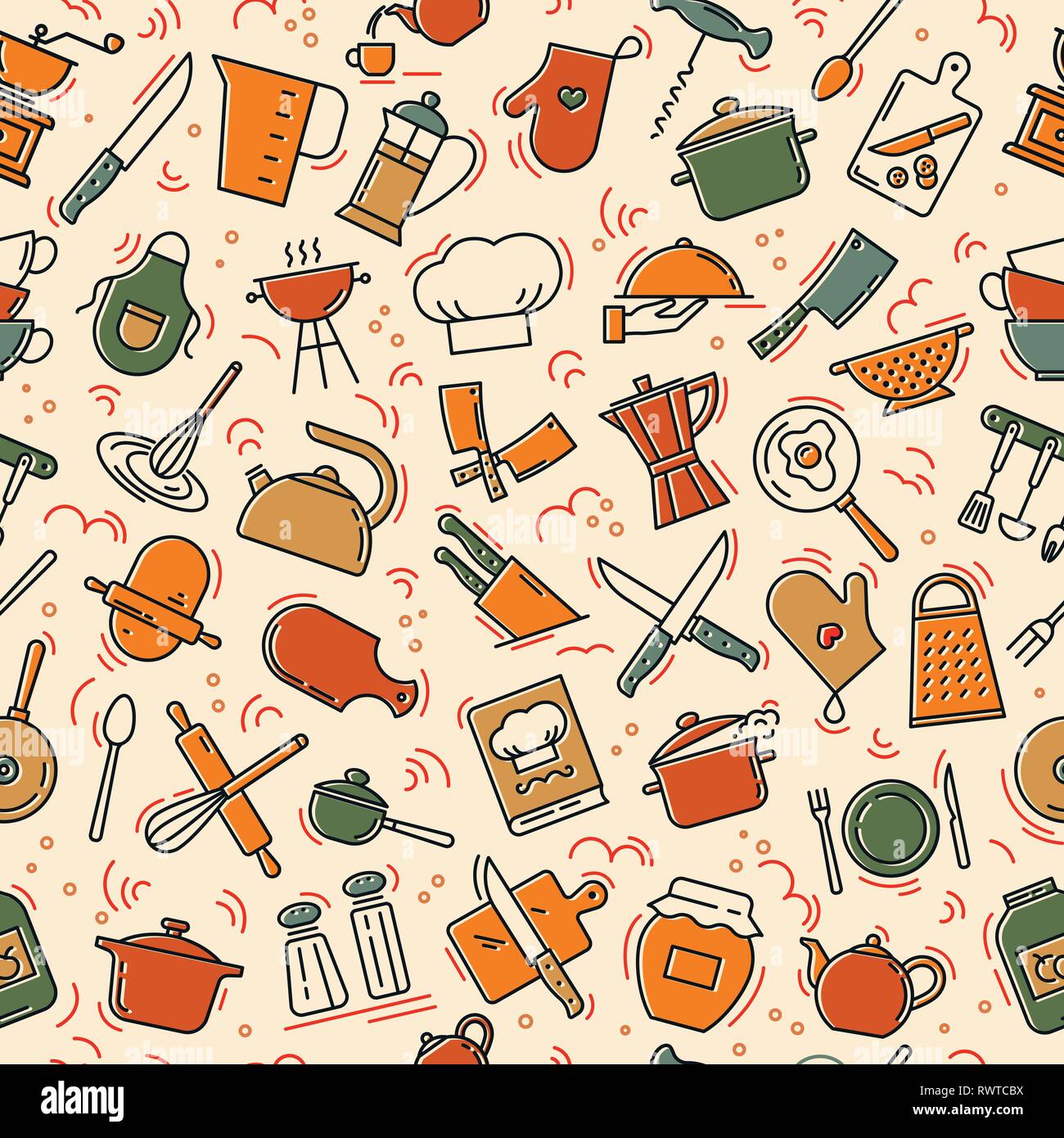 The seamless pattern on the kitchen theme with a variety of kitchen ...
