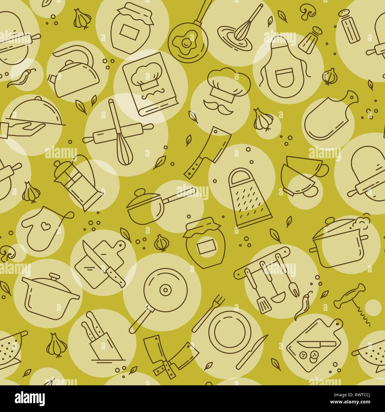 An original seamless pattern on the kitchen theme with a variety of ...