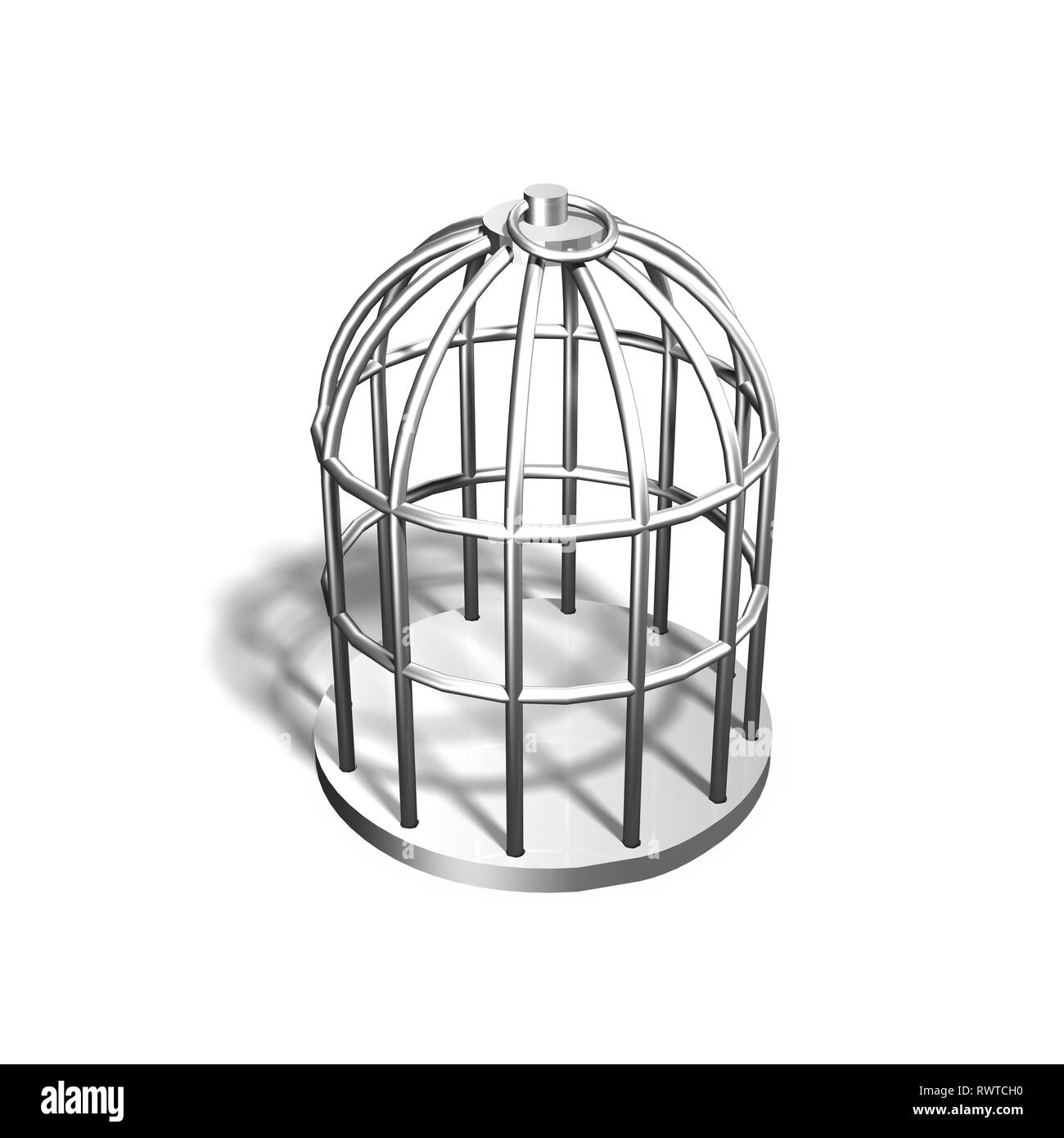 One silver cage, isolated on white, top view, 3D illustration Stock ...