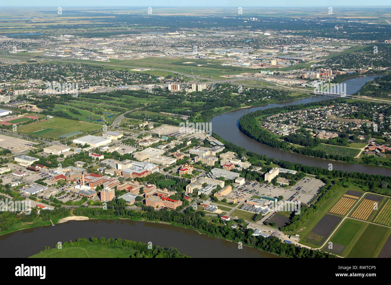 aerial, University of Manitoba, Red River, Winnipeg, Manitoba Stock ...