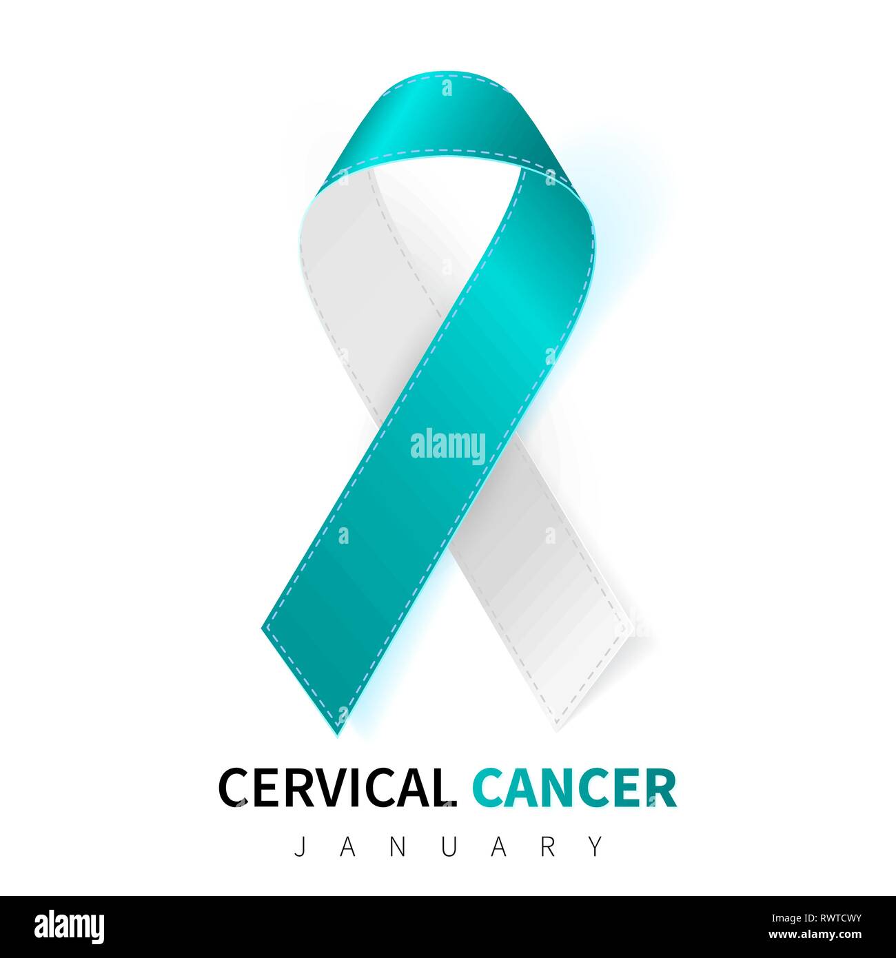 Cervical Cancer Awareness Month Realistic Teal White Ribbon Symbol