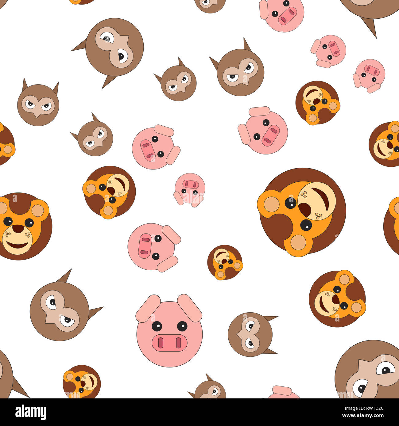 Seamless pattern of owl head of lion and pig. illustration in cartoon ...
