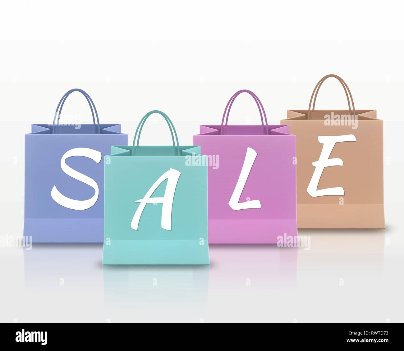 Sale vector Paper shopping bag with handles set isolated on white ...