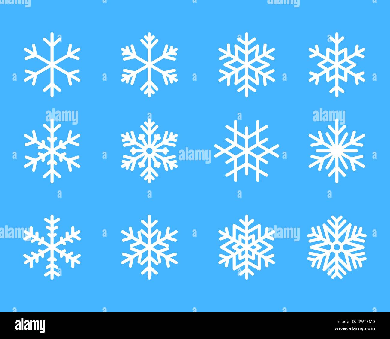 snowflake winter set of white isolated icon silhouette on blue ...