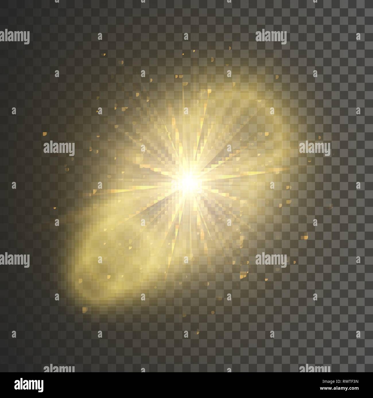 Transparent glow light effect. Star burst with sparkles. Gold glitter. Vector illustration Stock ...